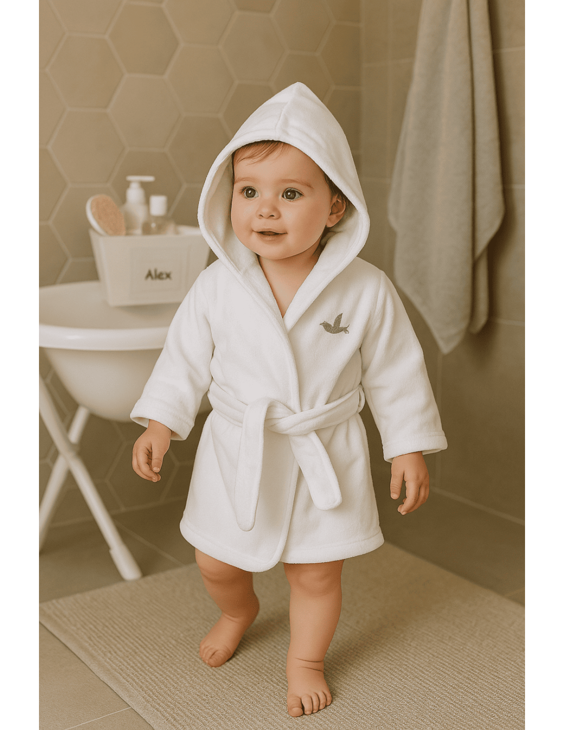 Embroidered Bathrobe, Muslin & Teddy Bear Set | Personalized Newborn Gift