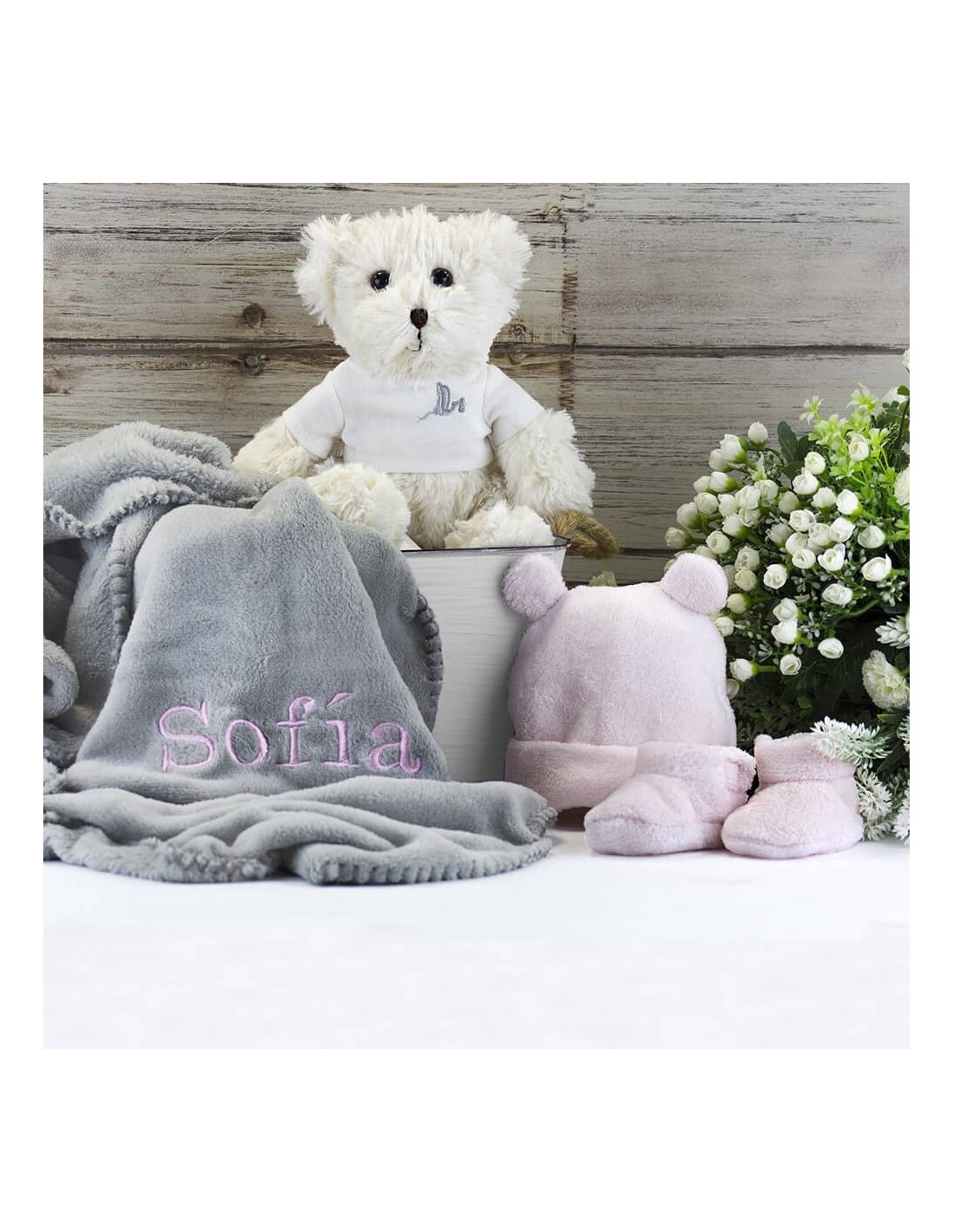 Baby Hamper with Embroidered Blanket & Teddy Bear | Elegant Newborn ...